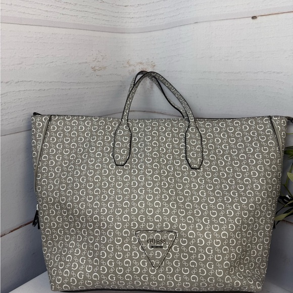Guess | Bags | Guess Gray Monogram Multi Logo Tote Bag | Poshmark